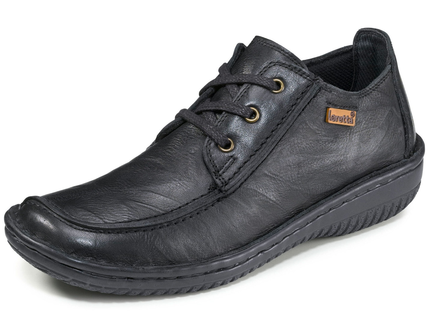 Schnürschuh aus Nappaleder mit Knitter-Struktur - SCHWARZ