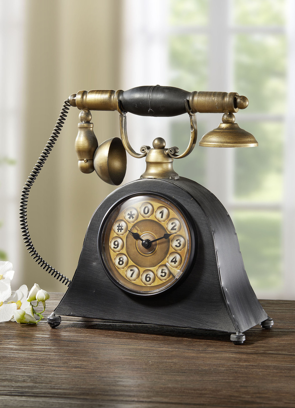 Tischuhr Telefon aus Metall | BADER