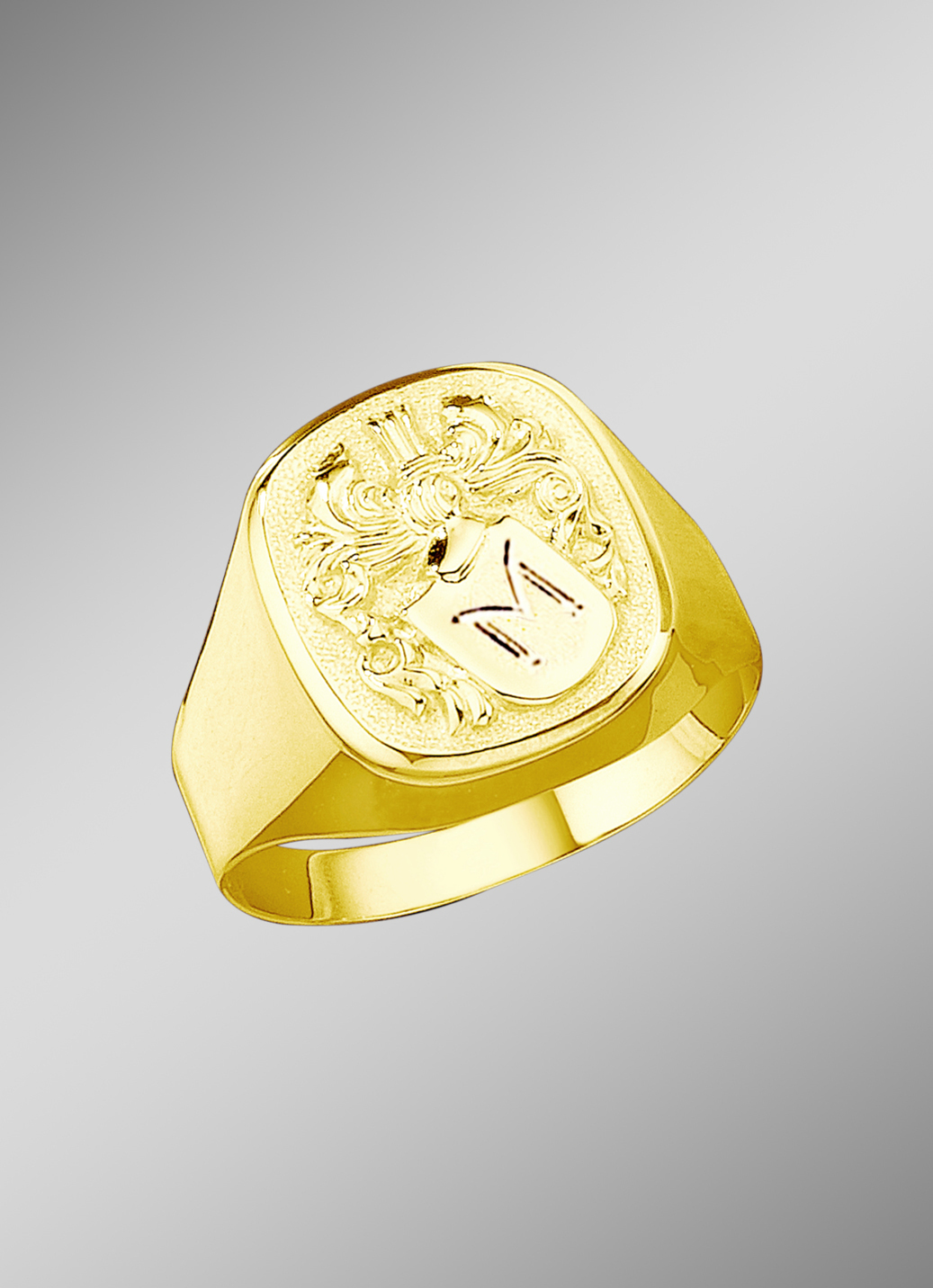 Herrenring mit glänzendem Wappen - Gold_585