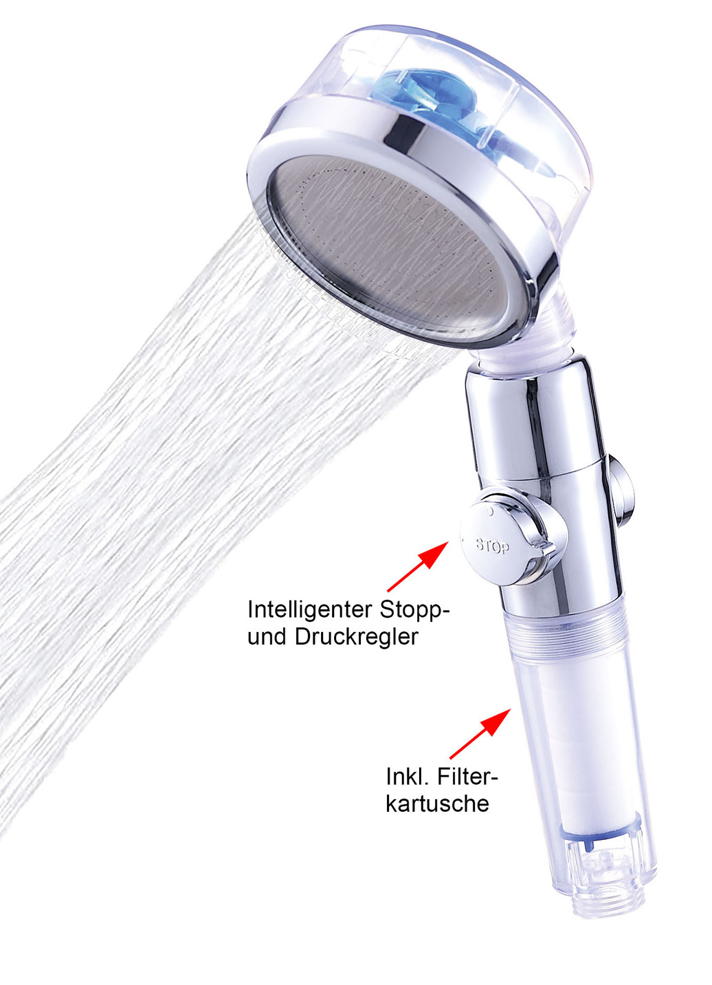 Duschkopf Aquadon EcoTornado mit genialem Turbinen-Effekt - BLAU