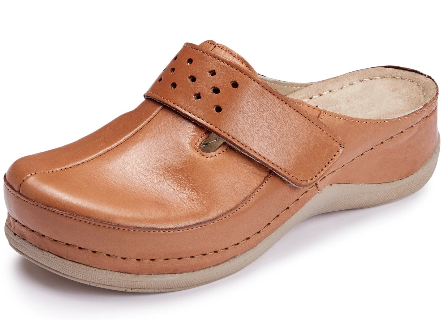 ELENA EDEN Clog mit Klettverschluss - COGNAC